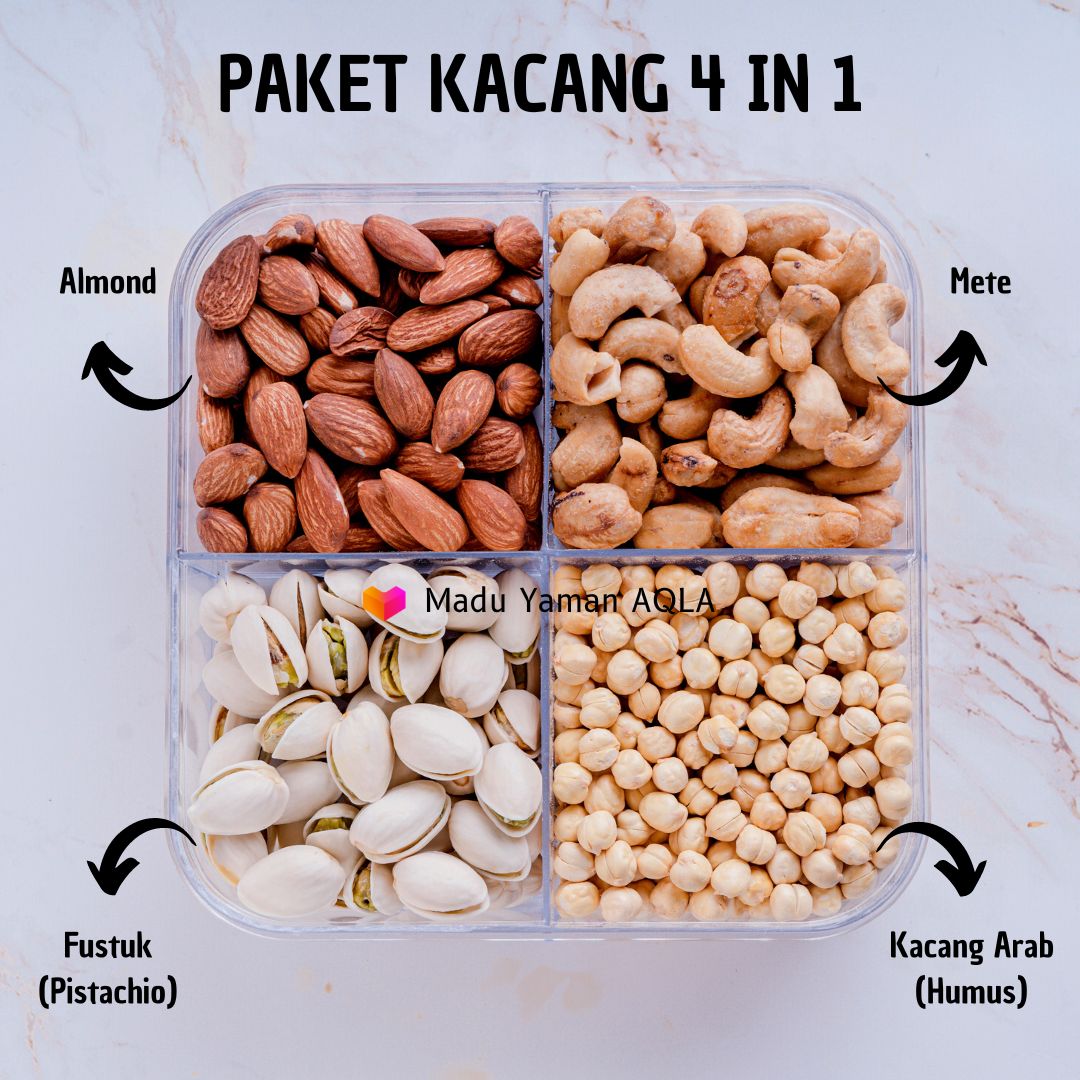 Paket Kacang 4 In 1 (Kacang Almond, Pistachio, Kacang Mede, Kacang Arab ...