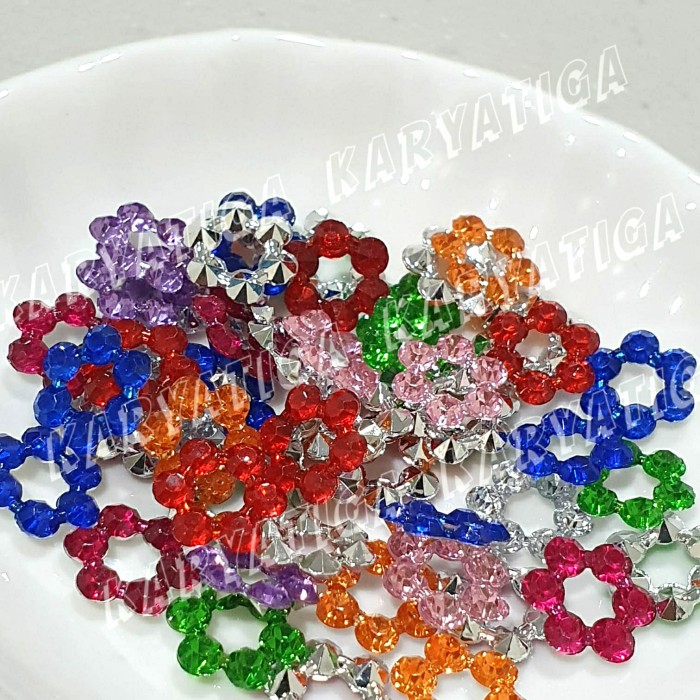 Manik Tempel / Manik Diamond Bunga 1.2 Cm - Warna Mix (isi +/- 23 pcs ...