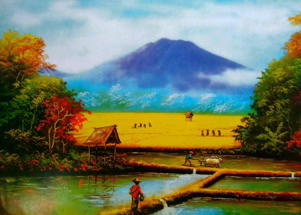 Poster edukasi pemandangan gunung dan sawah | Lazada Indonesia