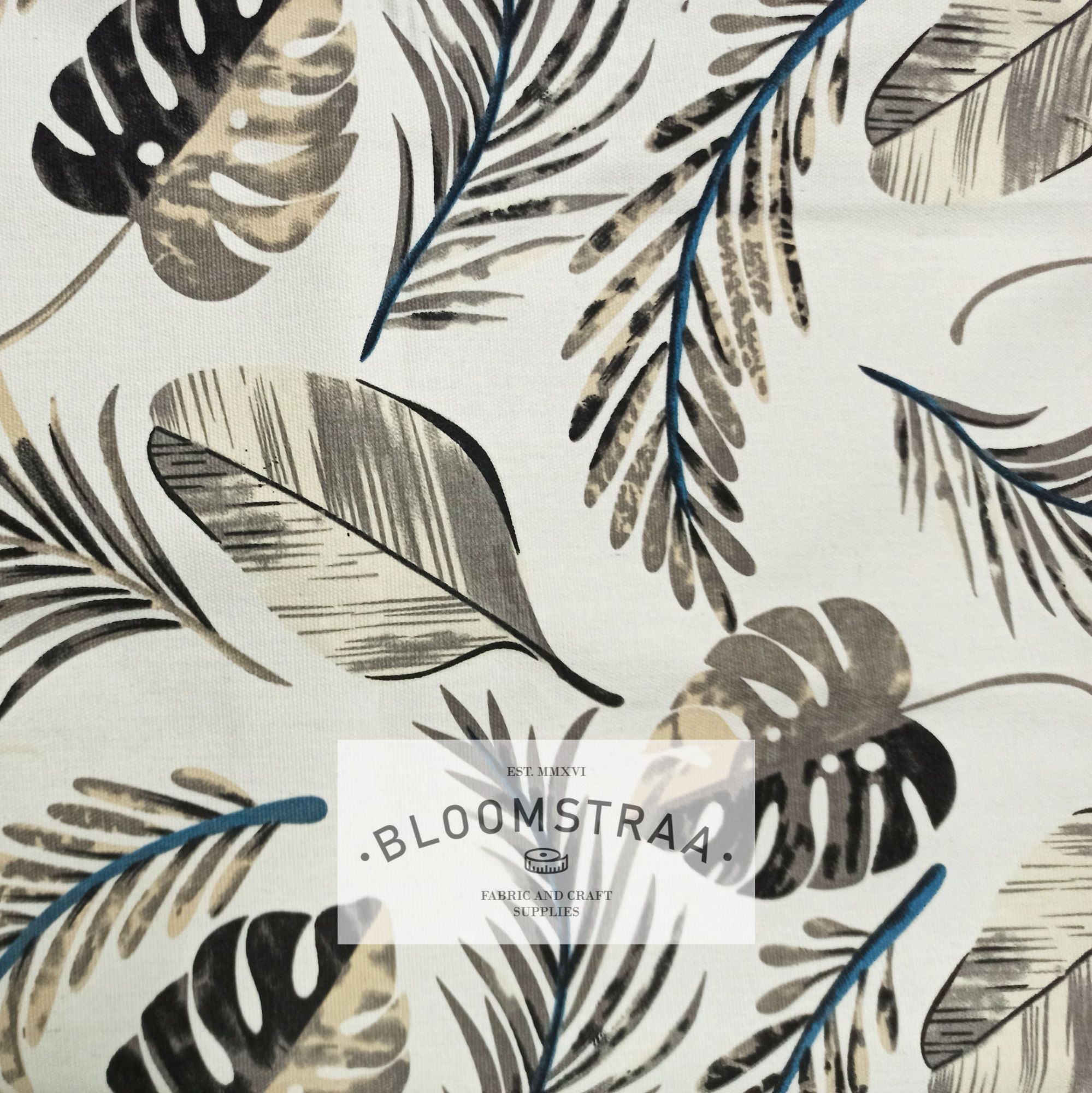 Kain Kanvas Tropical Grey canvas bahan daun tropikal abu palem gray 0,5 ...