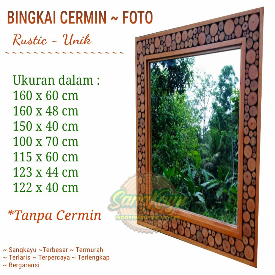 Frame cermin kayu unik rustic bingkai cermin kaca mirror bingkai foto ...