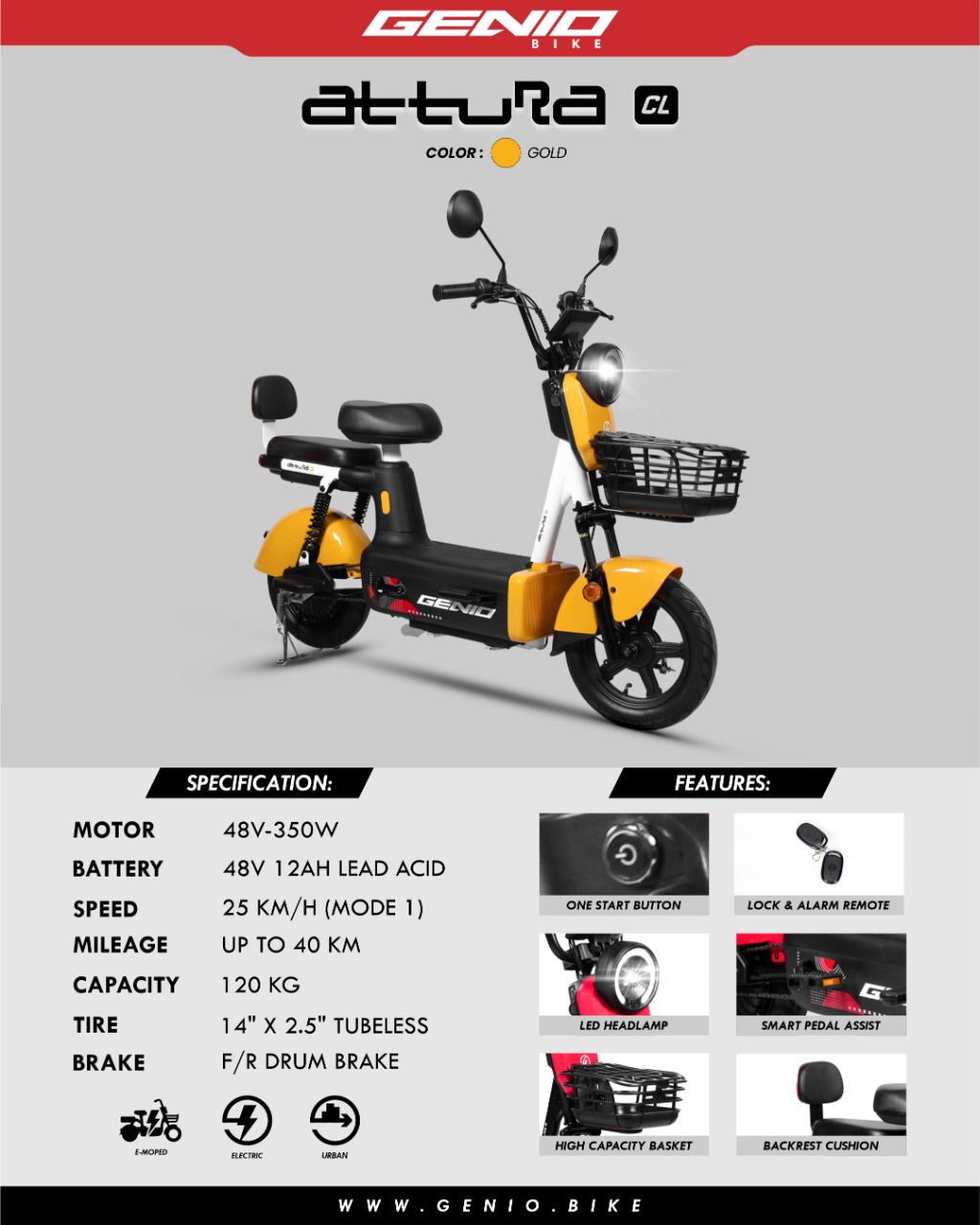 Sepeda Listrik GENIO ATTURA CL 350 watt E Bike | Lazada Indonesia