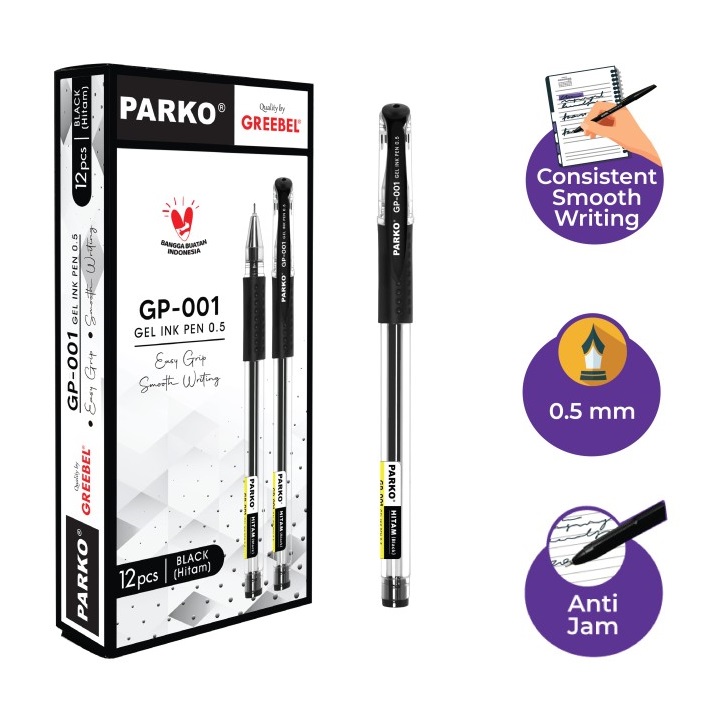 1 Pak Pulpen / Pena PARKO Ballpoint Gel pen 0.5 mm GP-001 (isi 12 ...