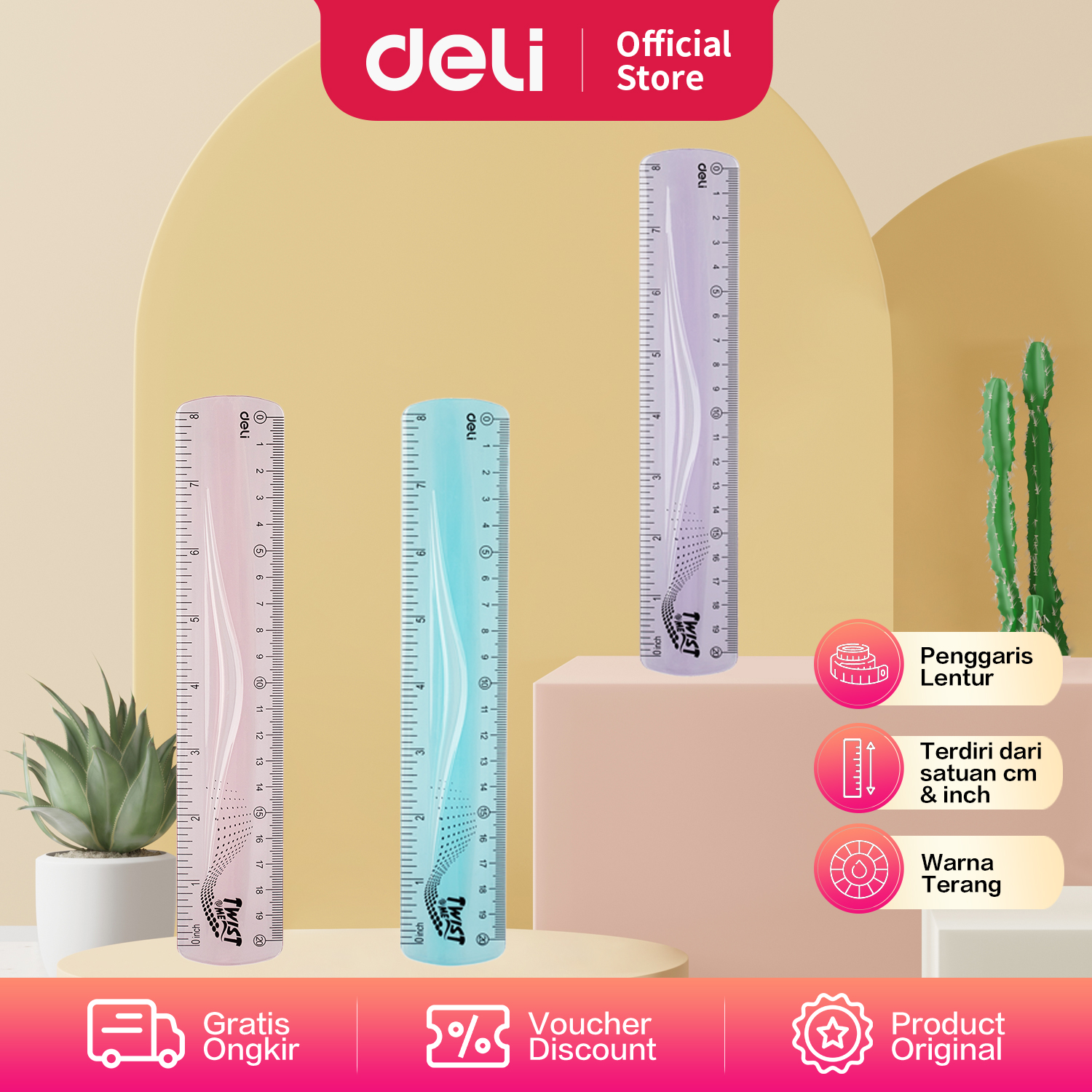 Deli Ultra Flexible Ruler / Penggaris Lentur 20 30 cm Warna Terang EH2X ...