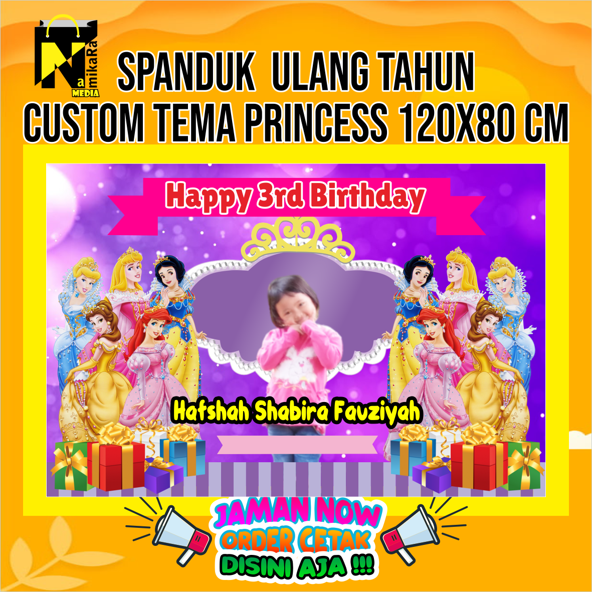 Spanduk / Banner / Backdrop Ulang Tahun Custom Tema Princess ukuran ...