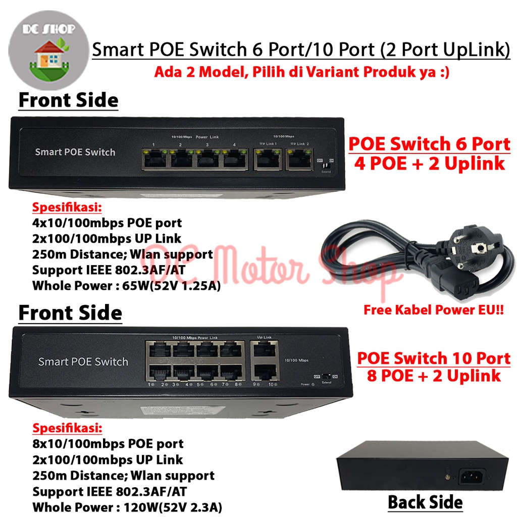Smart Poe Switch 6 Port (4 POE + 2 Uplink)/ 10 Port (8 POE + 2 Uplink) 100Mbps CCTV Wifi Router ...