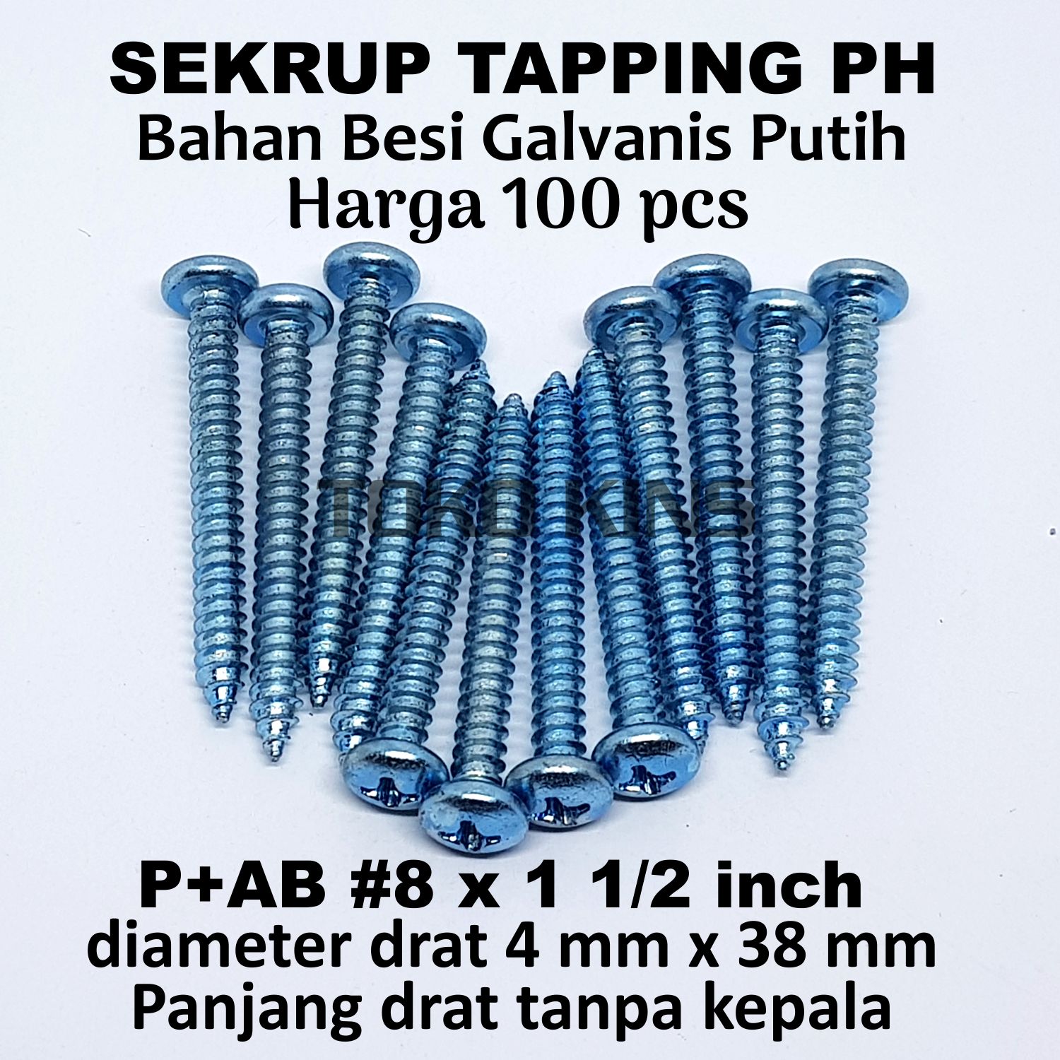 Sekrup PH 8 x 1 1/2 " per 100 pcs Galvanis Tapping PAB Skrup 4 x 38 mm ...