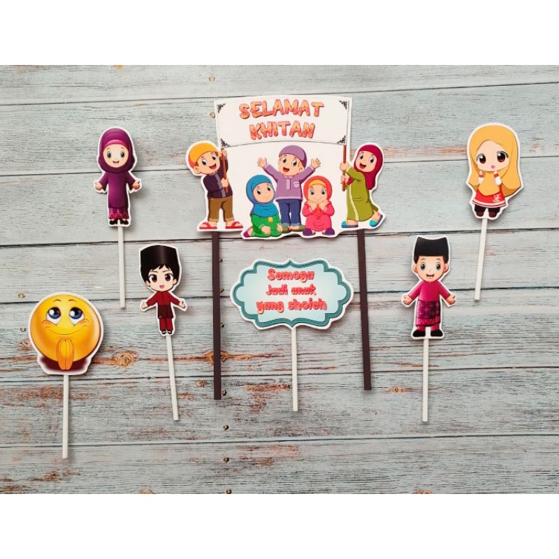 satu set isi 7 topper toper cake hiasan kue tema selamat khitan ...