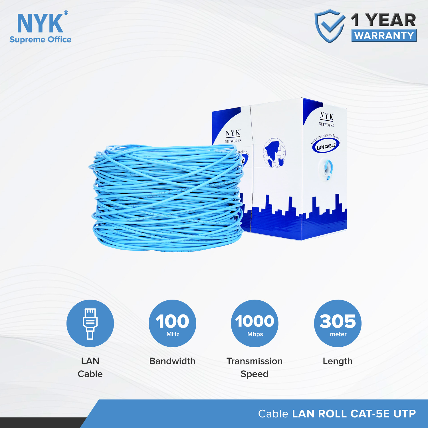 Cable NYK Kabel LAN ROLL UTP CAT 5E 305 Meter | Lazada Indonesia