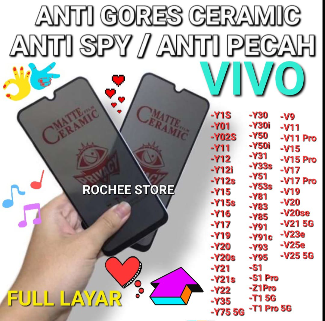 [ ANTI INTIP ] ANTI GORES CERAMIC SPY ANTI PECAH FULL LAYAR UNTUK SEMUA TIPE VIVO Y1S,Y01,Y02S ...