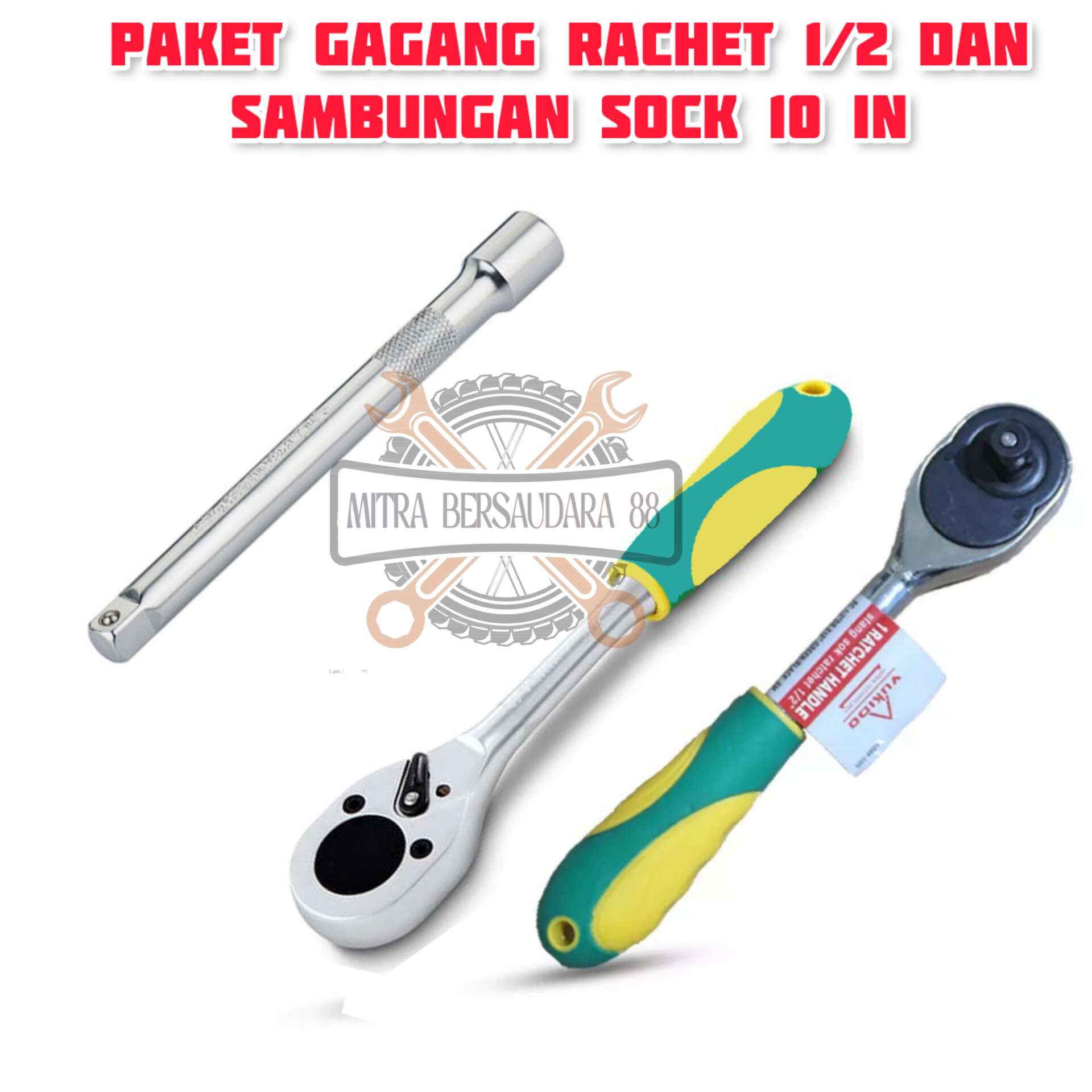 PAKET Gagang Ratchet Stang Kunci Shock 1/2 Inch x 25 cm& Extension Bar ...