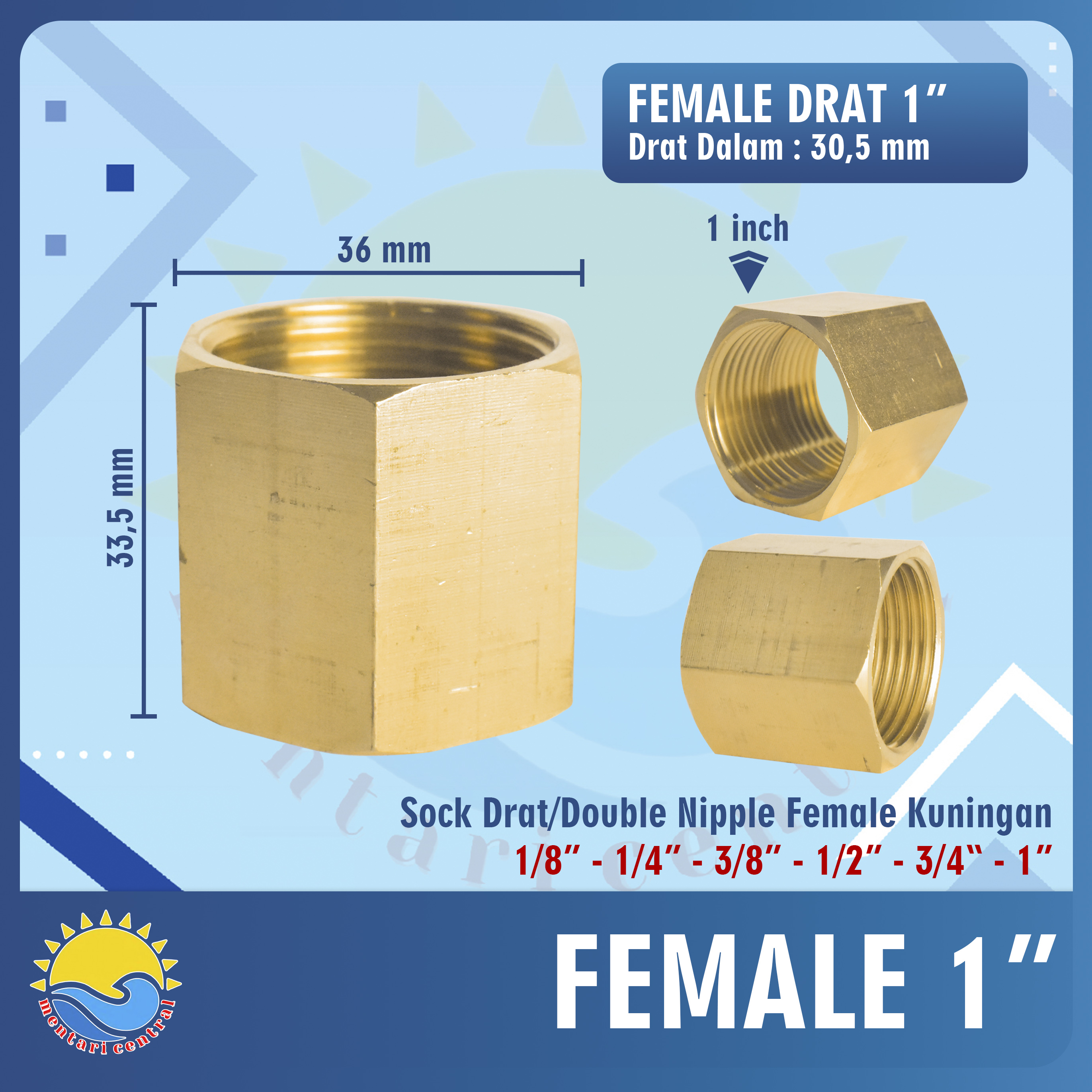 Sock Drat / Sok Drat kuningan 1/4" 1/8'' 1/2'' 3/8'' 3/4'' '1' DOUBLE DRAT DALAM | Lazada Indonesia