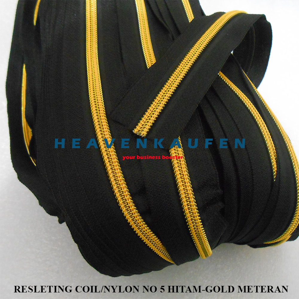 Resleting Zipper Longchain Gigi Coil / Nylon No 5 Warna Hitam - Gold ...