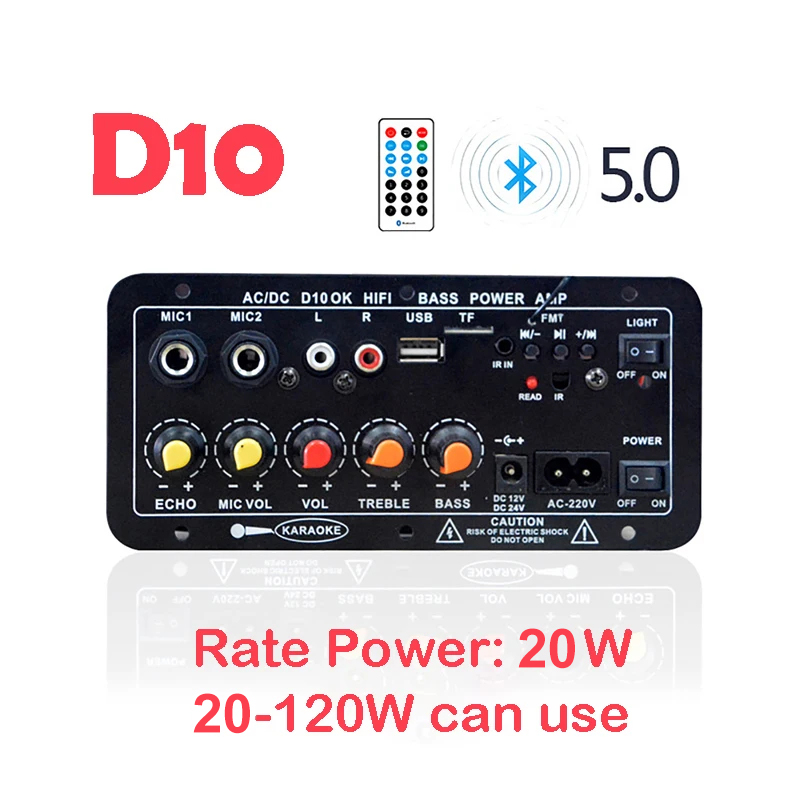 D100 Amplifier Bluetooth 5.0 Subwoofer DIY 300W Speaker AC 220V 12V 24V ...