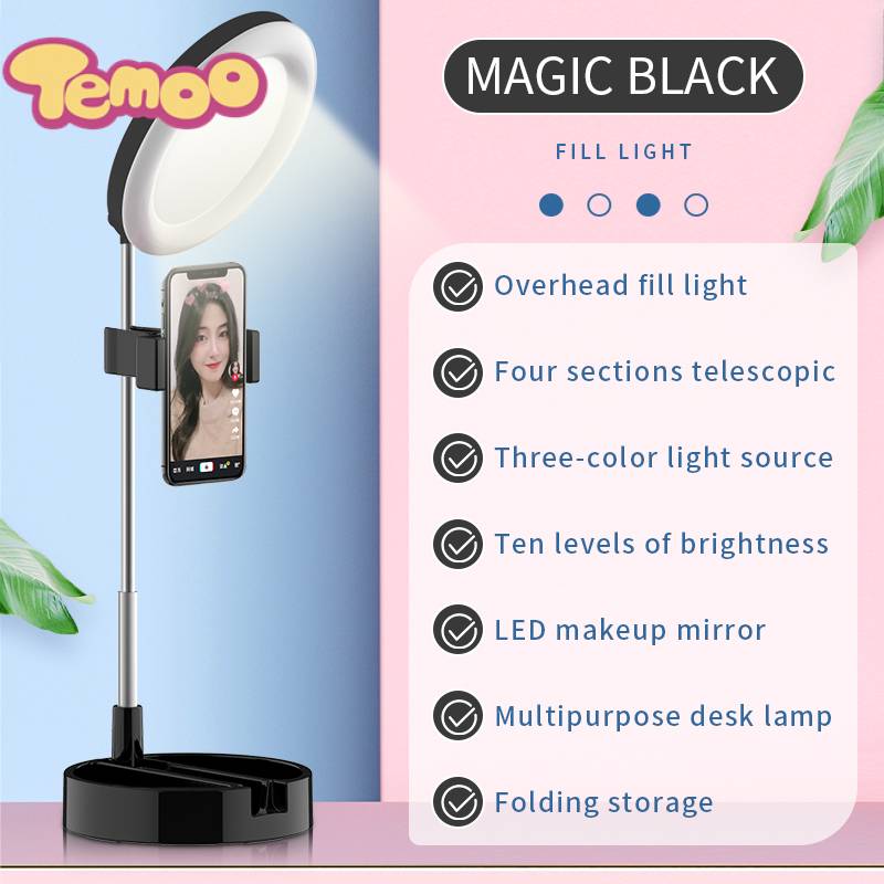 Temoo 3 สีโหมดแสงโทรศัพท์กล้อง Flash แสงการถ่ายภาพ LED S elfie แหวนแสงกับผู้ถือโทรศัพท์มือถือยืน ...
