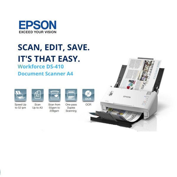 SCANNER EPSON DS-410 EPSON DS410 SCAN UP TO A3 STITCH GARANSI RESMI ...
