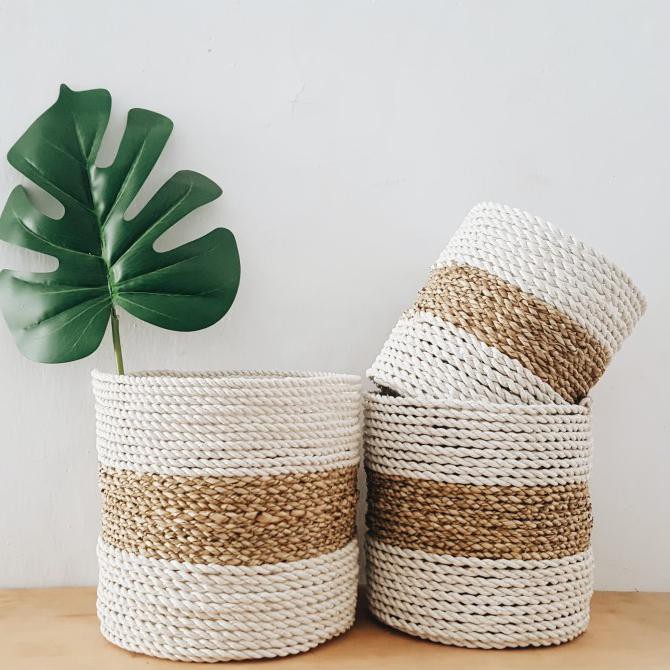 keranjang seagrass besar Keranjang Anyaman isi 3 cover pot bunga ...