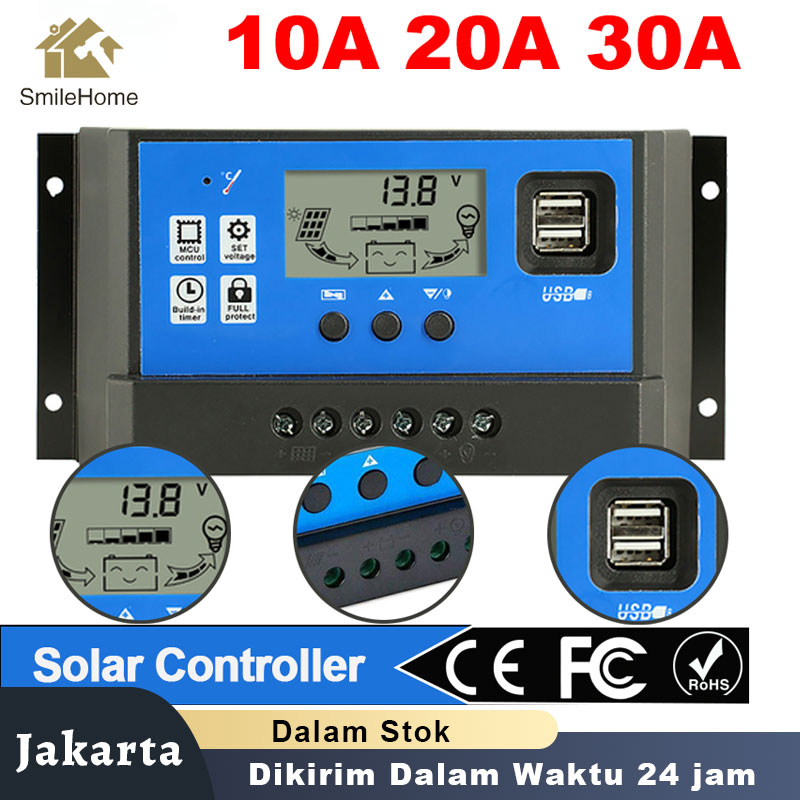 ( COD, Dalam Stok )Solar Charge Controller LCD LED Display Solar PWM ...
