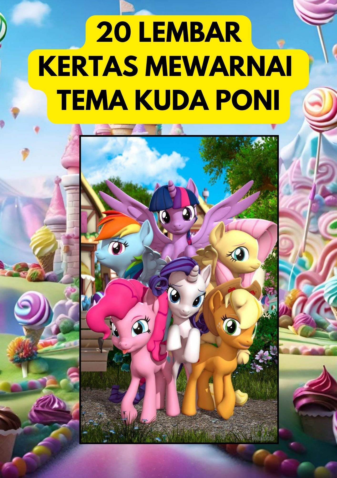 20 LEMBAR KERTAS MEWARNAI TEMA KUDA PONI UNTUK ANAK TK,PAUD DAN SD ...
