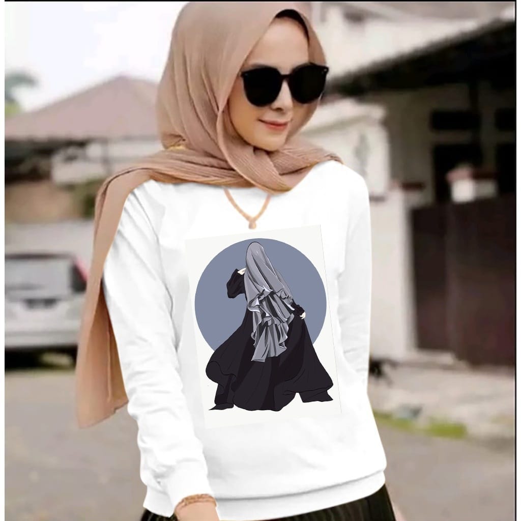Baju Kaos Hijab Lengan Panjang - Baju Hijab Moon - Baju Remaja Cewek ...