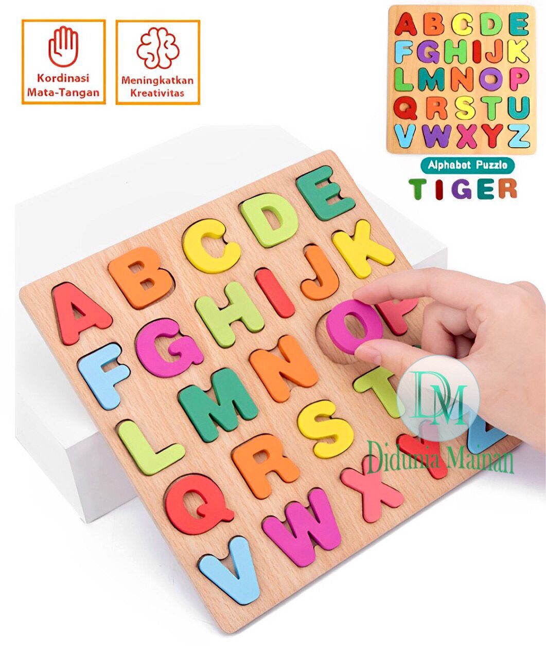 Mainan edukasi anak puzzle kayu huruf belajar alphabet ABC warna warni ...