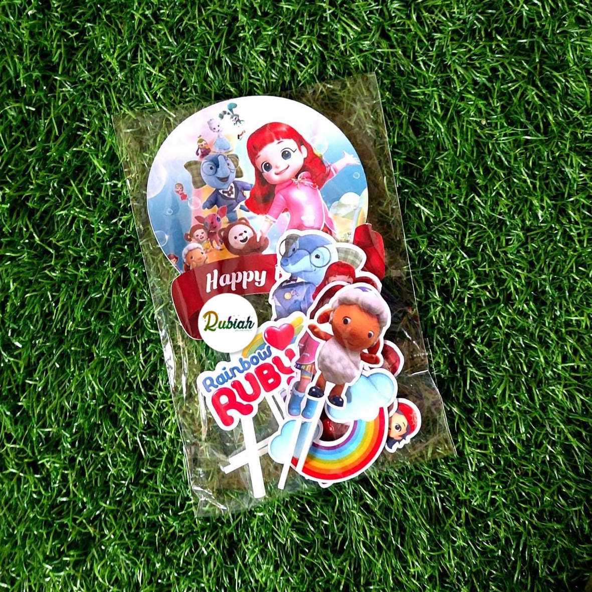 Topper Cake Rainbow Ruby 1 set / Hiasan kue ulang tahun Happy Birthday ...