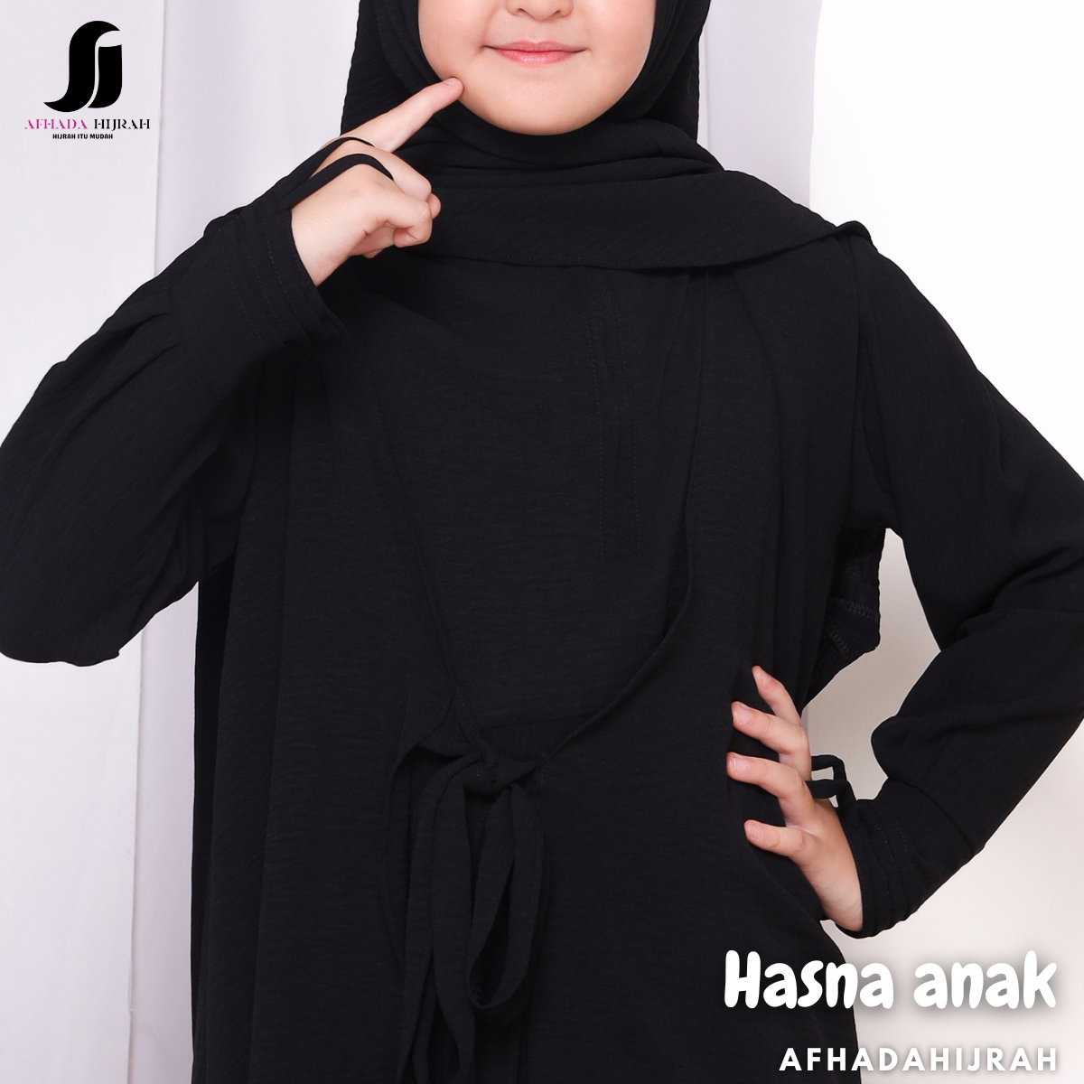 Gamis anak perempuan set cadar Hasna crinkle air flow hitam baju dan ...