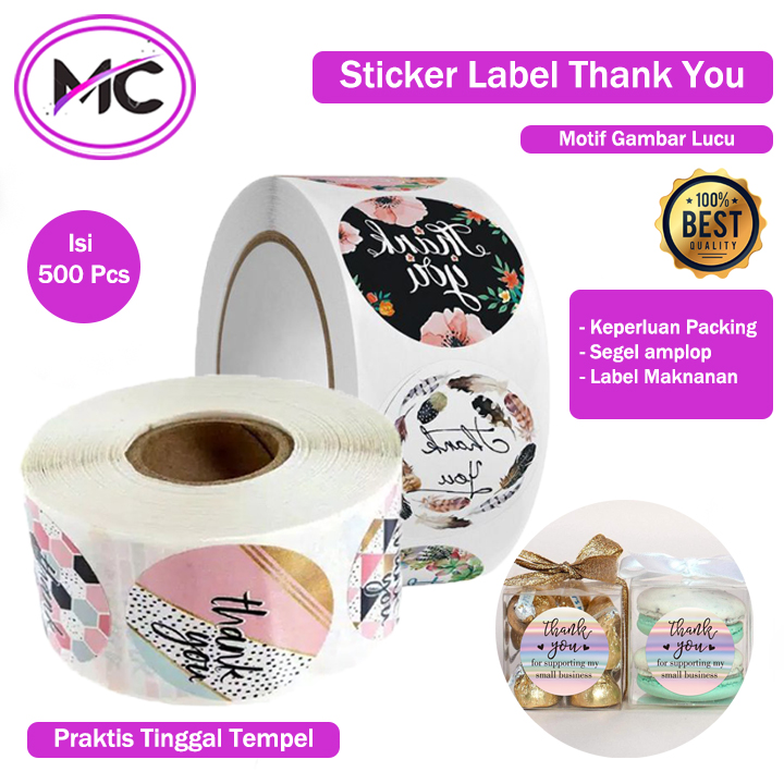 Sticker Label Makanan Thank You Tempelan Segel Roll Terimakasih Thanks ...