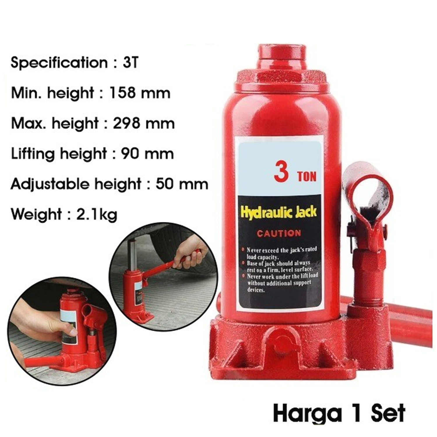 Dongkrak Mobil 3 Ton Hidrolik Jack / Dongkrak Botol 3 Ton Portable ...