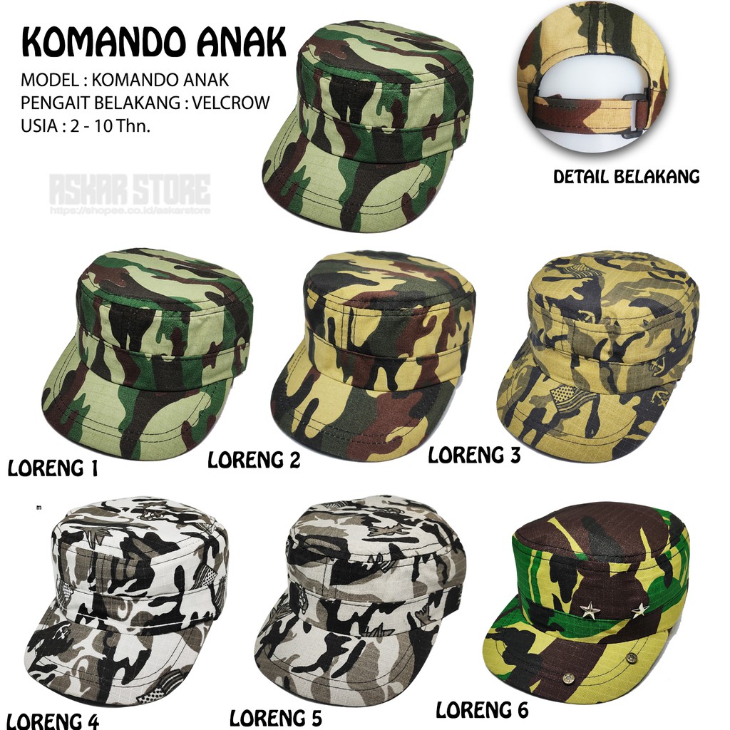 Topi Komando Anak / Topi Tentara Anak / Topi Taktikal Anak / Topi Army ...