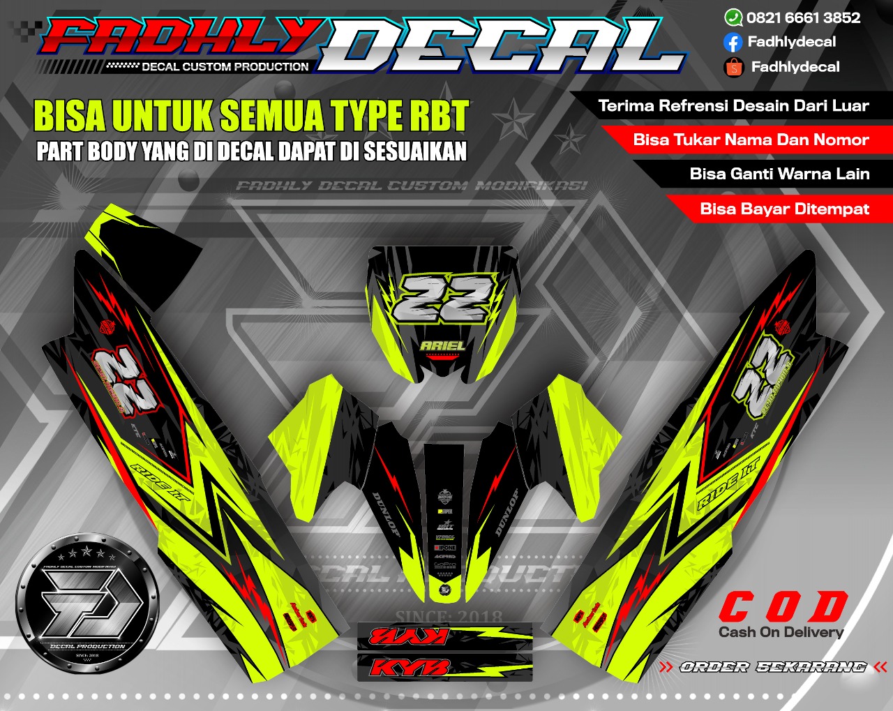 ⭐⭐⭐⭐⭐ Decal Dekal Sticker Trail RBT Bisa ke Semua TYPE Stabilo Hitam ...