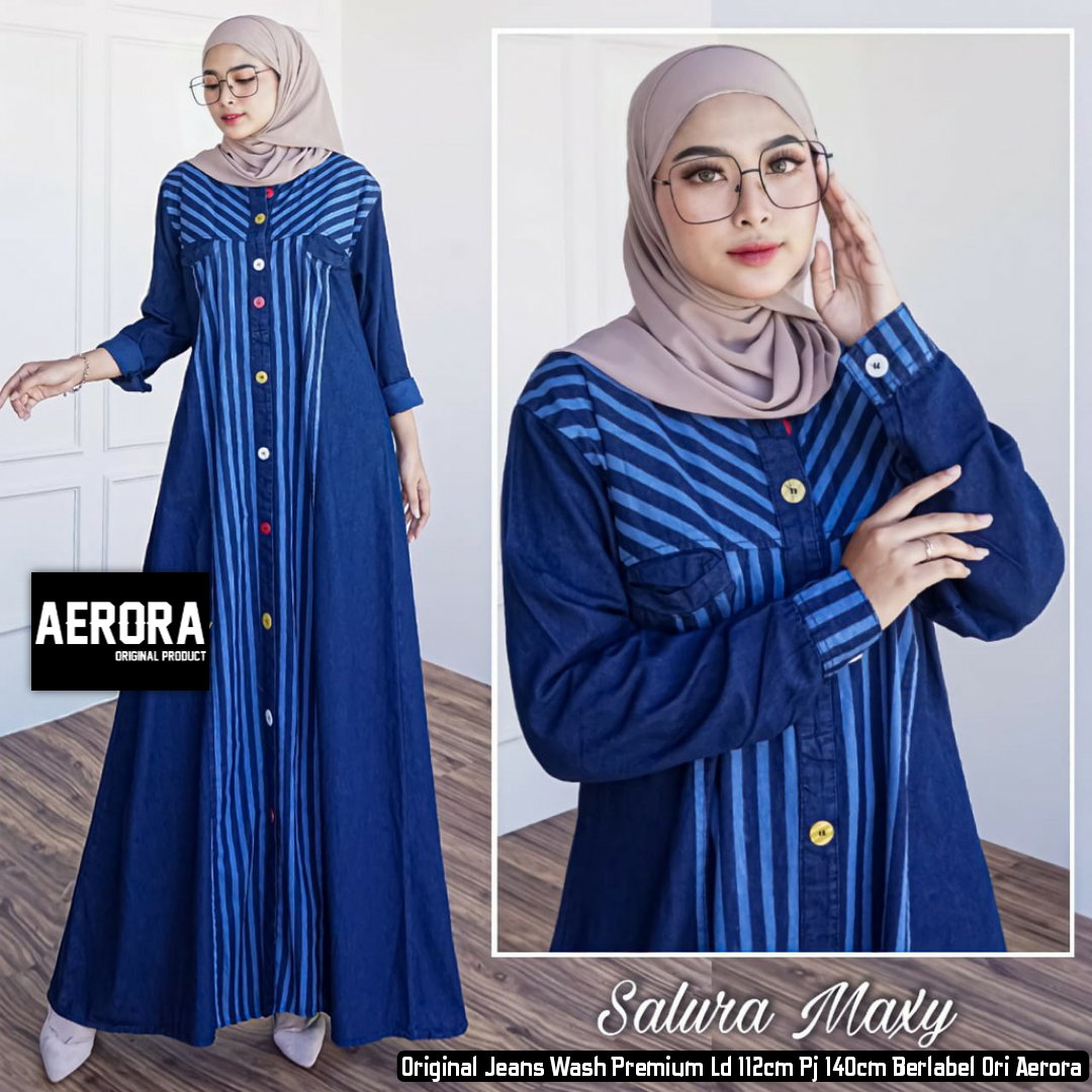 Baju Gamis Dewasa Jeans Denim Levis Wanita Terbaru 2022 Modern Mewah