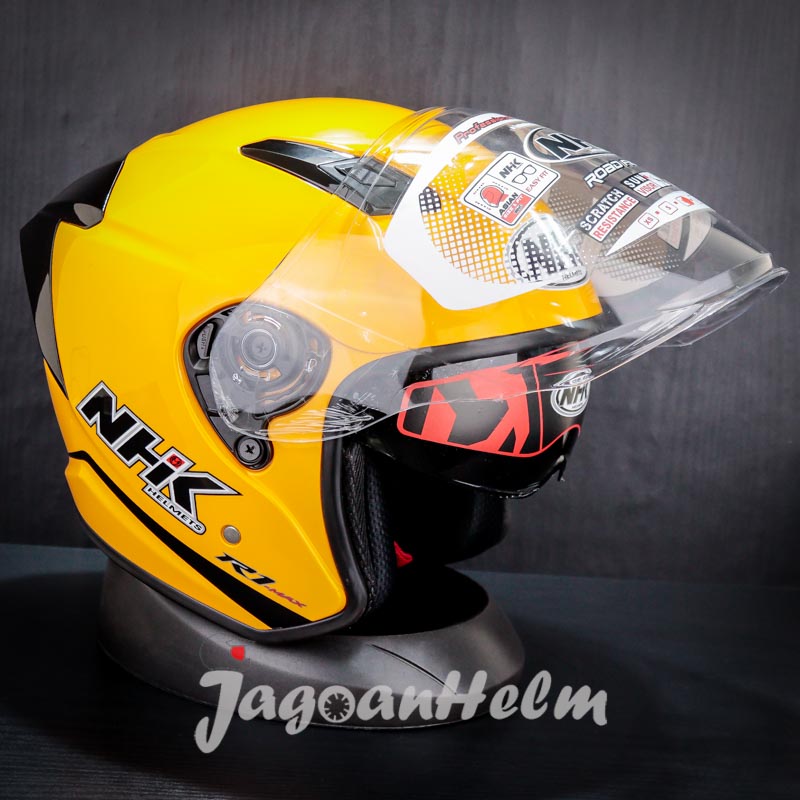 NHK HELM R1 MAX SOLID | YELLOW GLOSSY | DOUBLE VISOR | Lazada Indonesia