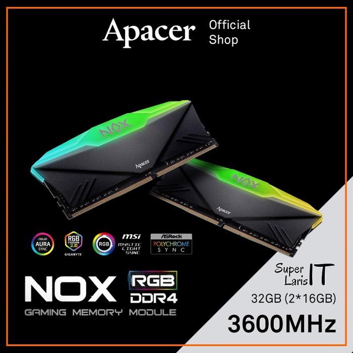Memory Ram Apacer NOX RGB AURA PC28800 3600Mhz 32GB Dual Chanel 2x16GB ...