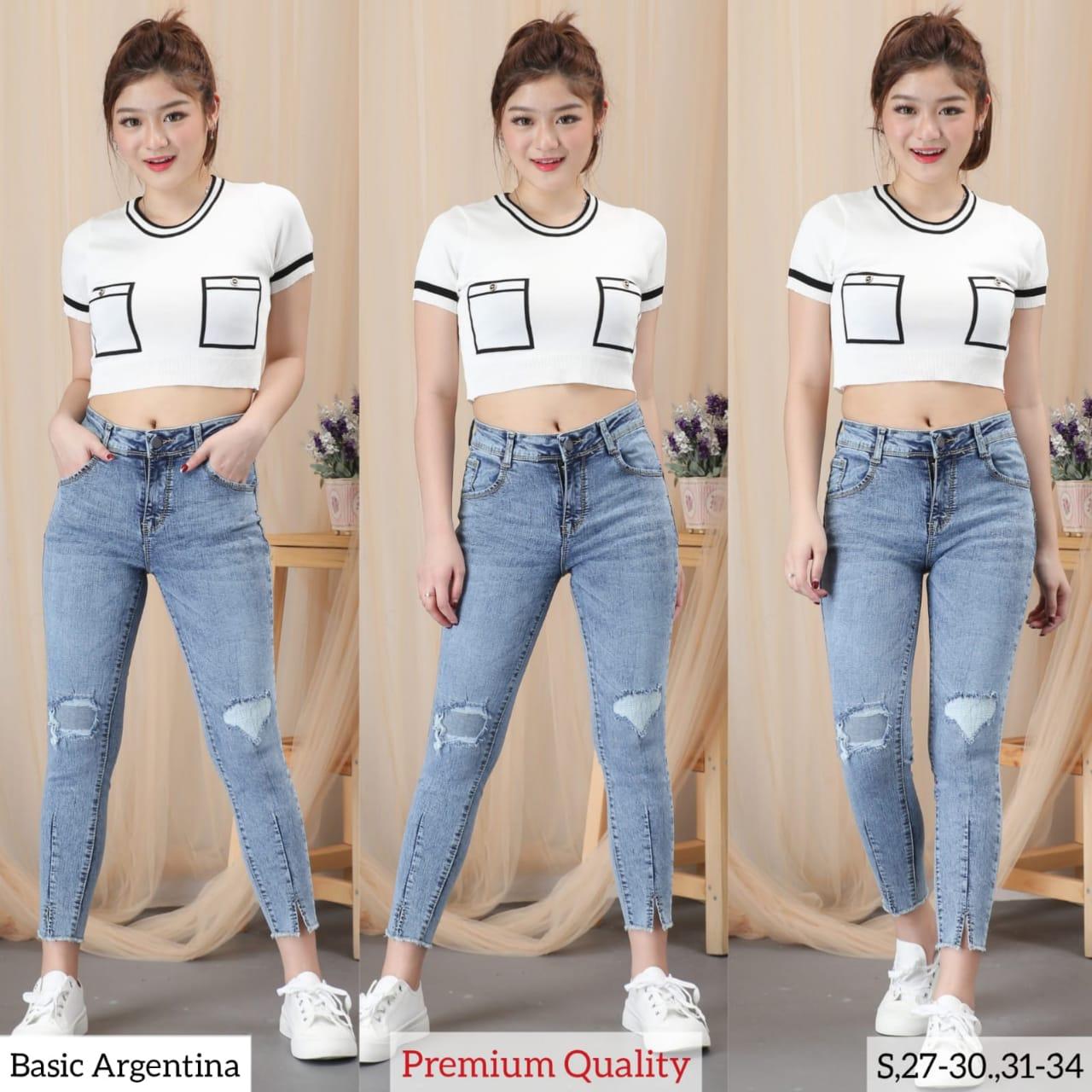 Celana jeans basic skiny wanita sobek tidak tembus | Lazada Indonesia
