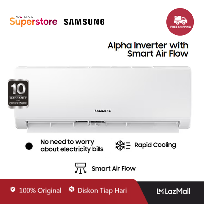 Samsung AC Split Dinding Inverter Korea Smart Airflow R32 1 1/2 PK ...
