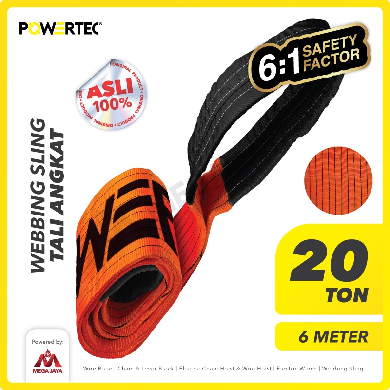 Webbing Sling Belt / Tali Angkat 20 Ton x 6 Meter POWERTEC Double Ply ...