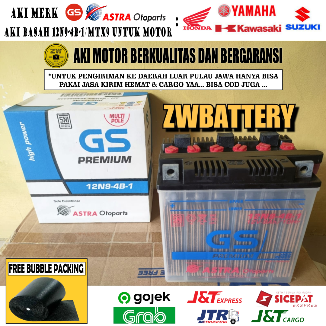 AKI BATTERY 12N9-4B-1 GS ASTRA 9 AMPERE COCOK TUNDER 125, BAJAJ PULSAR ...