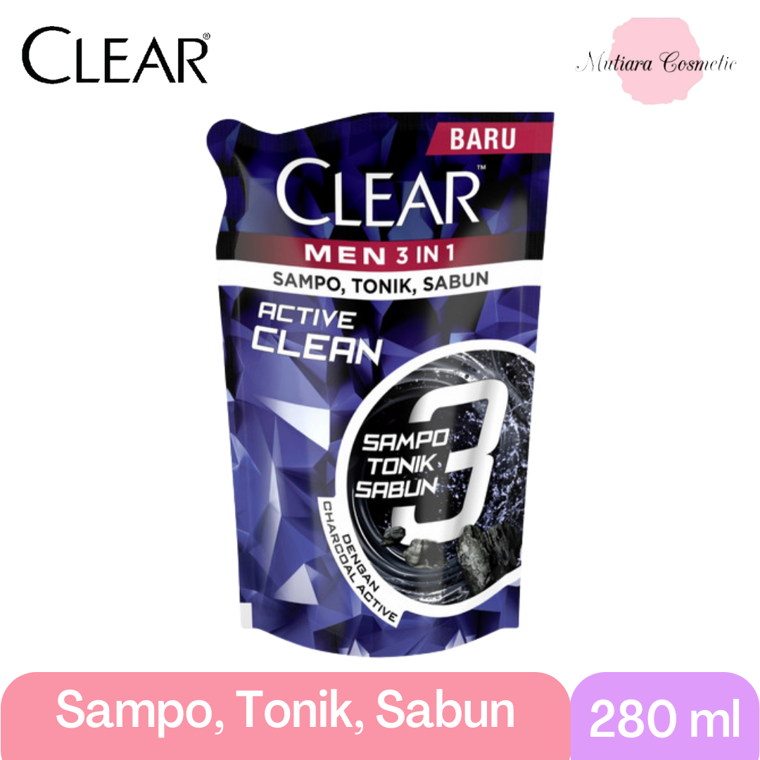 Clear Men 3in1 Active Clean Refill 280ml | Shampoo, Tonik, Sabun | Lazada Indonesia