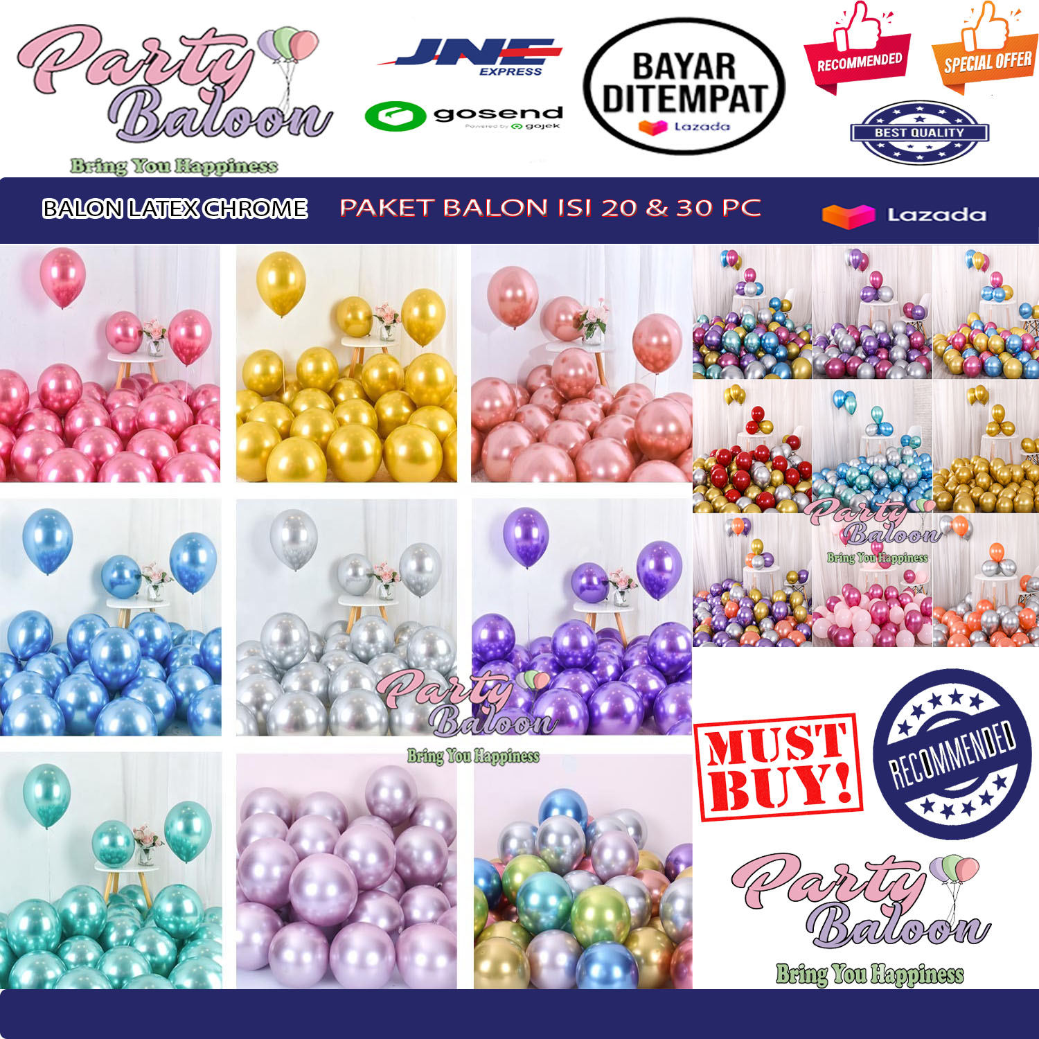 Paket Balon Ulang Tahun Latex Chrome Double Metalik Ballon ultah ukuran ...