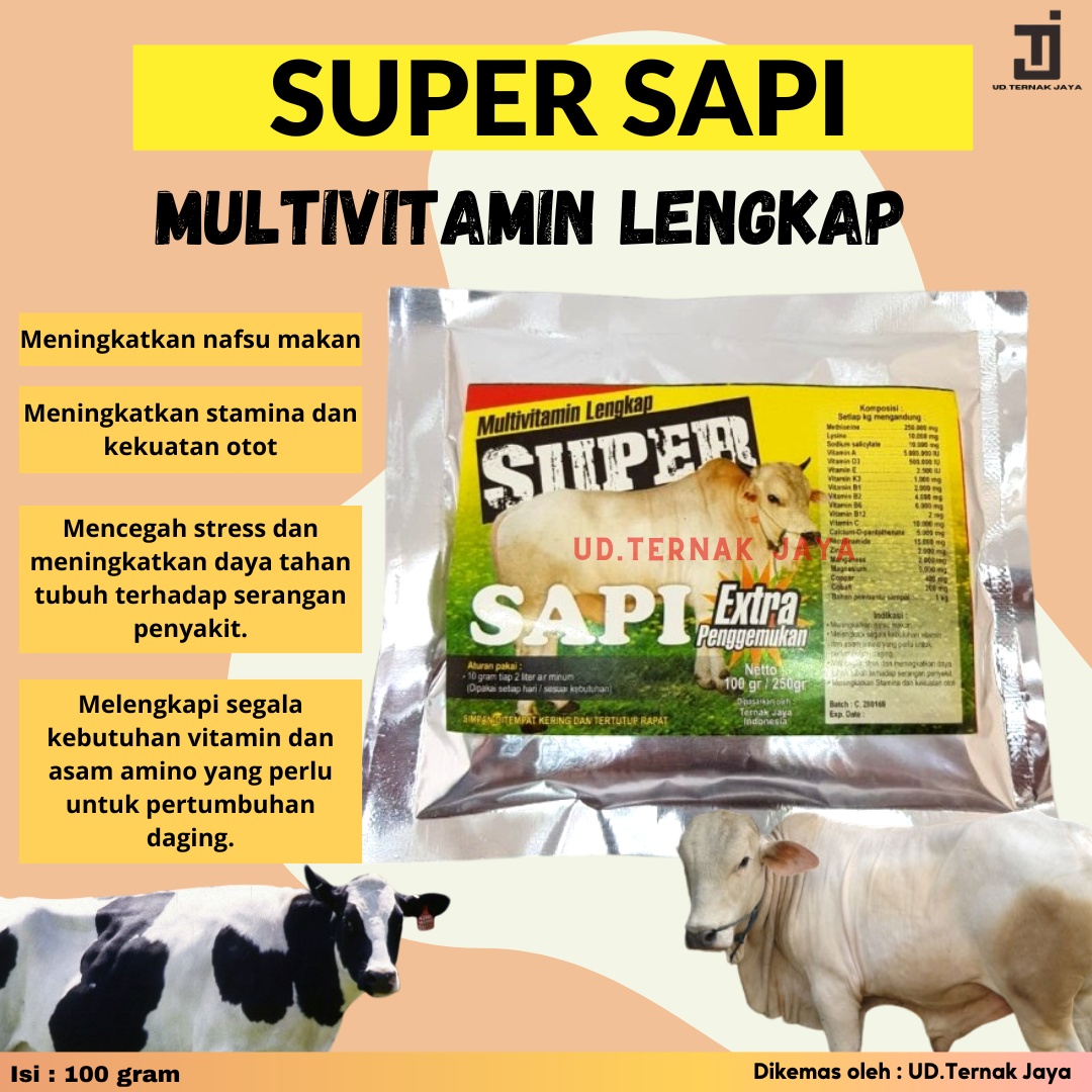 Super Sapi kemasan 100 gram Multivitamin Lengkap EXTRA Penggemukan Sapi ...