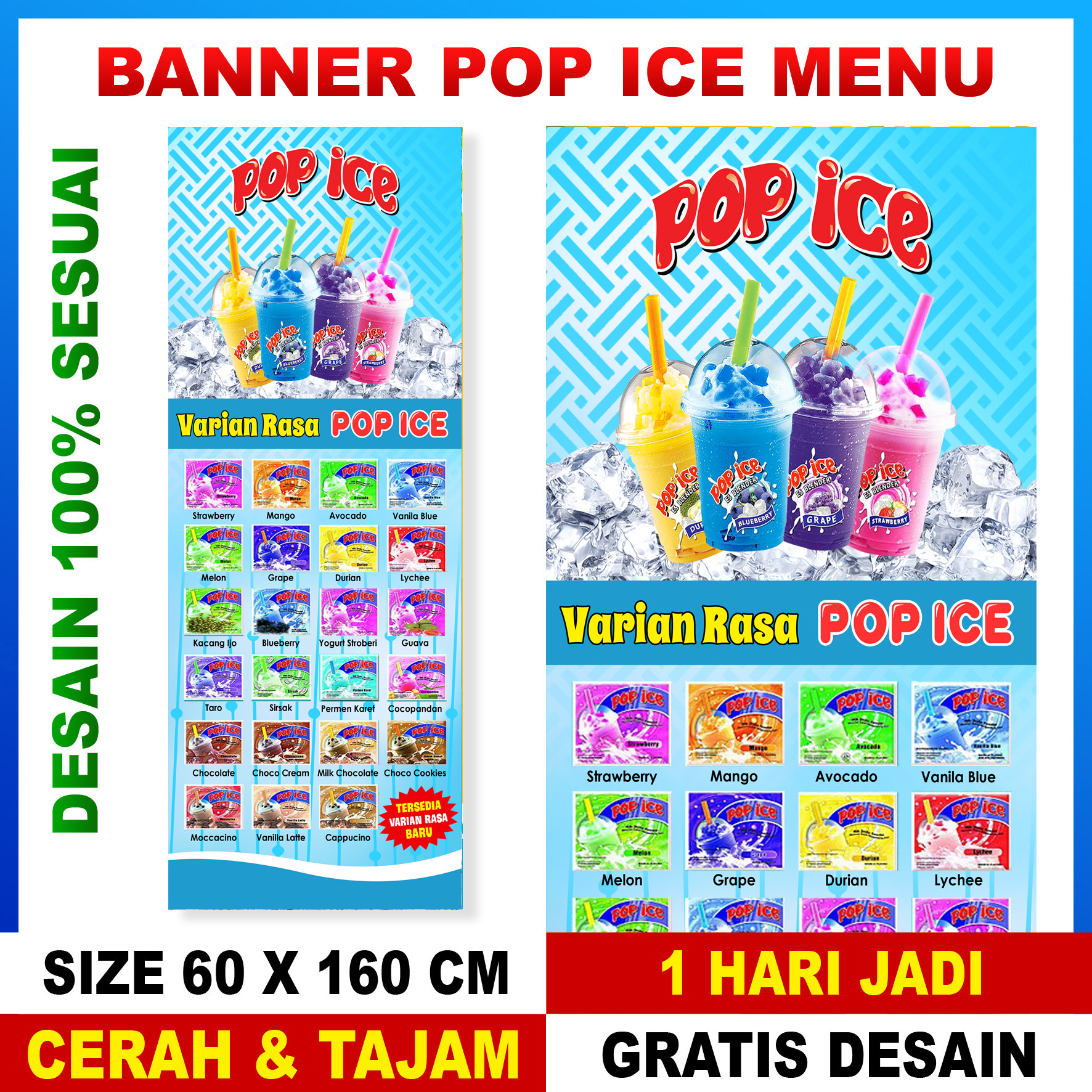 BANNER SPANDUK MENU TEH POCI POP ICE VARIAN RASA UKURAN 60X160 CM ...
