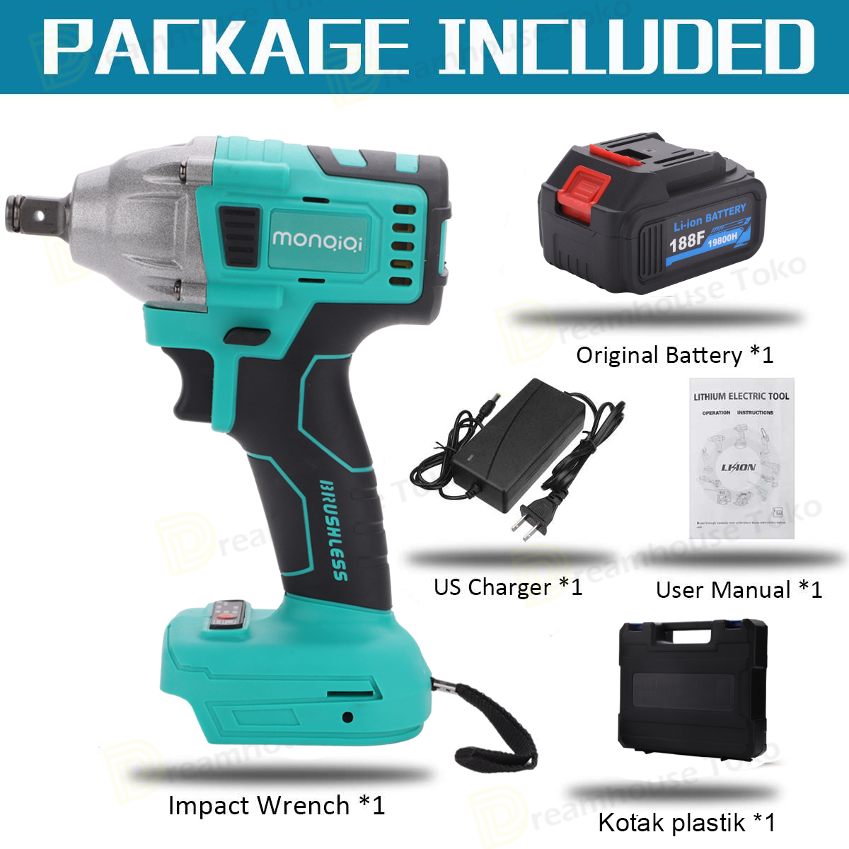188VF impact baterai 550NM Cordless Impact Wrench Brushless,Mesin Bor Baterai impact jld tool ...