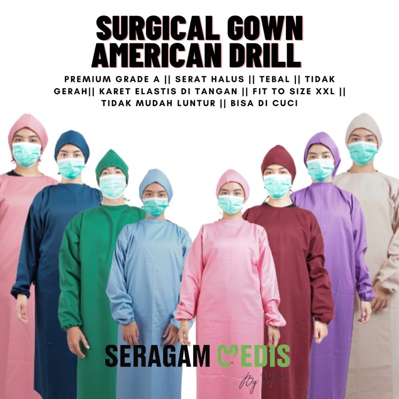 BAJU OPERASI KAIN DRILL | BAJU OK | JUBAH OPERASI | SURGICAL GOWN KAIN ...