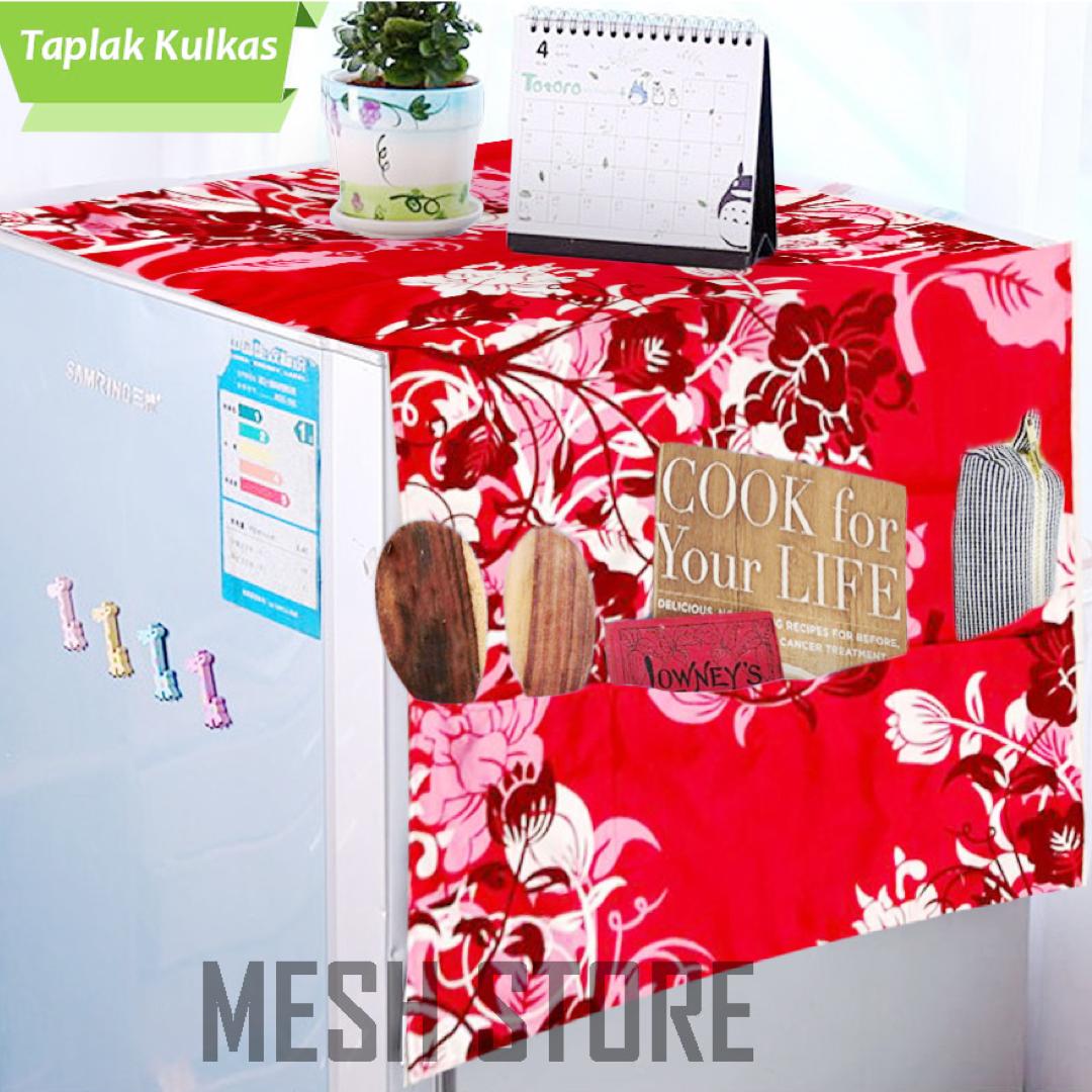 Taplak Penutup Kulkas Motif Bunga Cover Dengan Kantong Storage Pouch ...