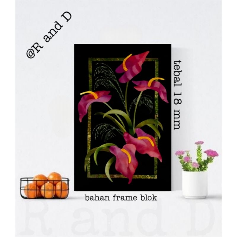 Bingkai foto gambar bunga, hiasan dinding bingkai kayu ukuran A4 ...