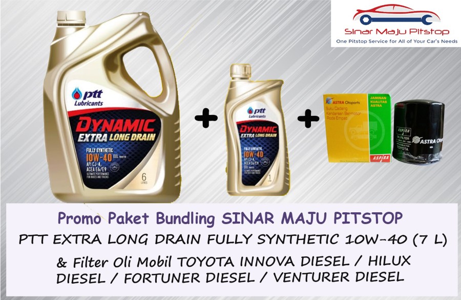Paket Bundling Oli 7 Liter PTT DYNAMIC EXTRA LONG DRAIN 10W-40 Original & Filter TOYOTA INNOVA ...