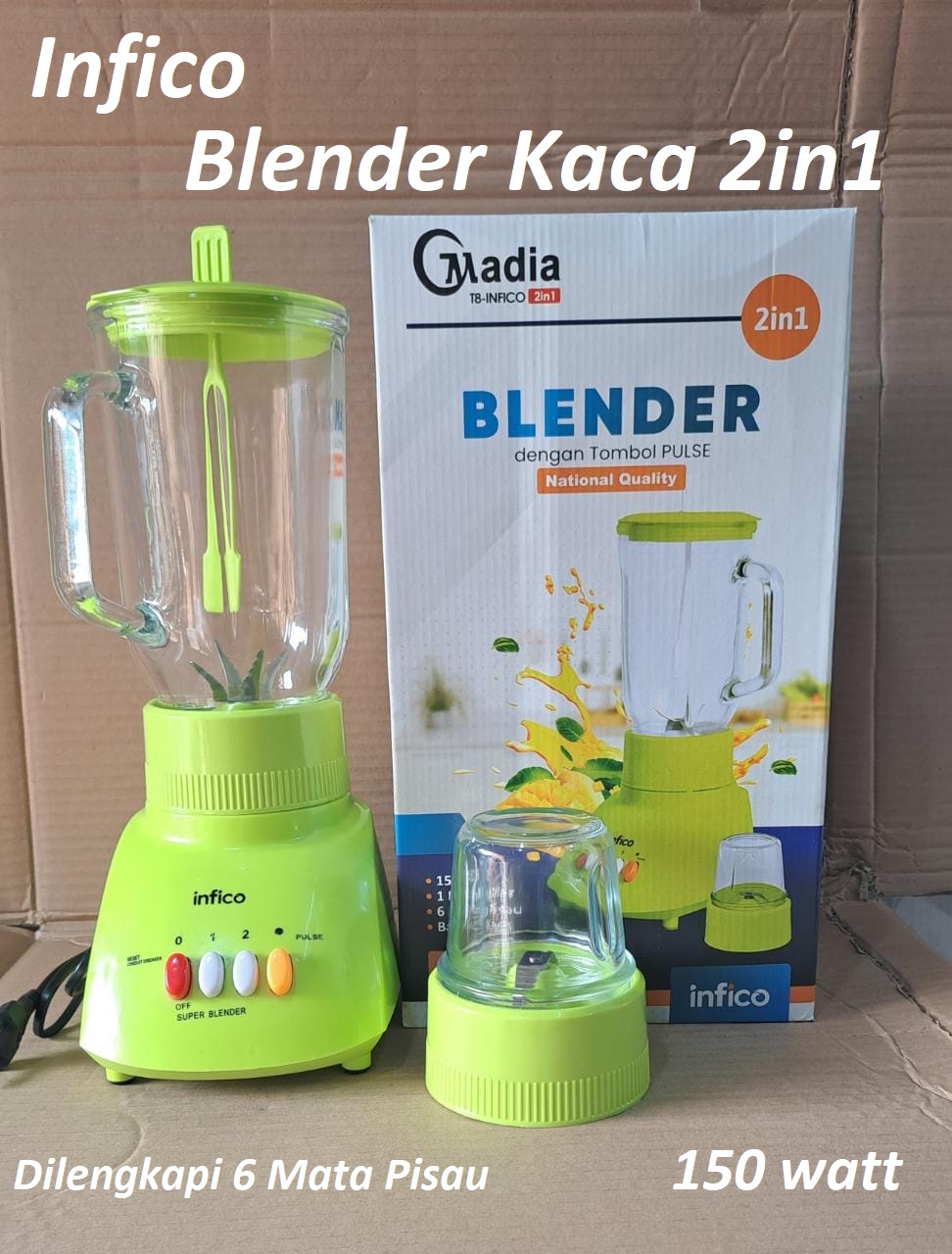 Blender Kaca Infico National Quality Kapasitas 1,2 Liter Dilengkapi 6 Mata Pisau Stainless ...