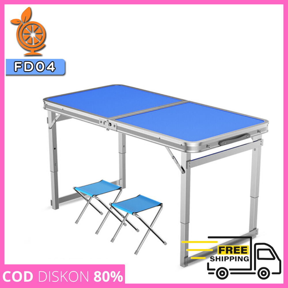 Meja Lipat Portable Koper Kaki Kotak 2 Kursi Uk 120cm x 60cm meja kerja ...