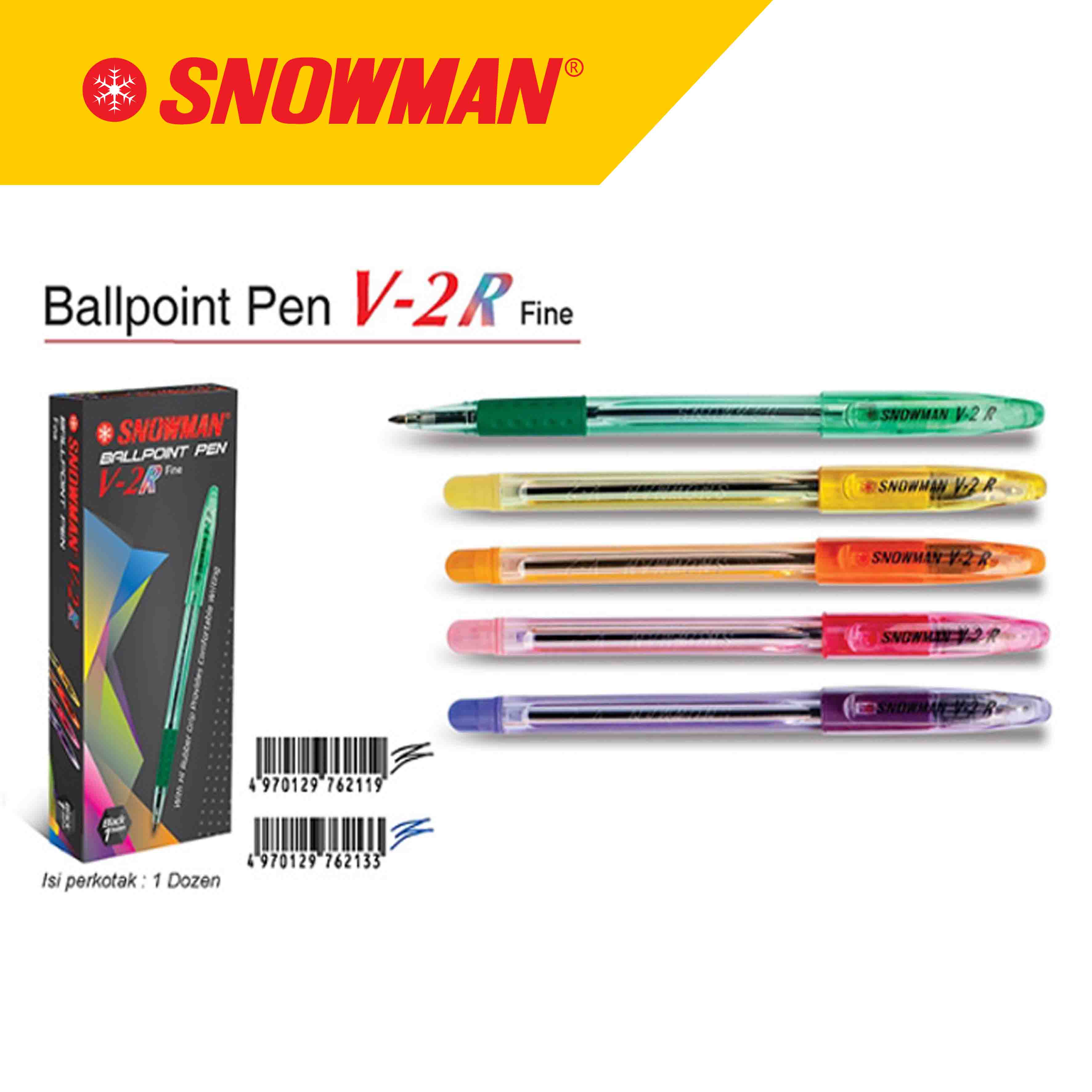 Ballpen Snowman V-2R Fine Black -Pena Pulpen Bolpoint Macam Warna ...